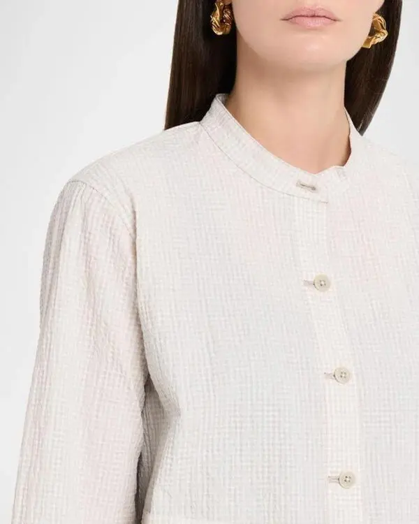 Eileen Fisher Seersucker Check Shirt Jacket - Chalk