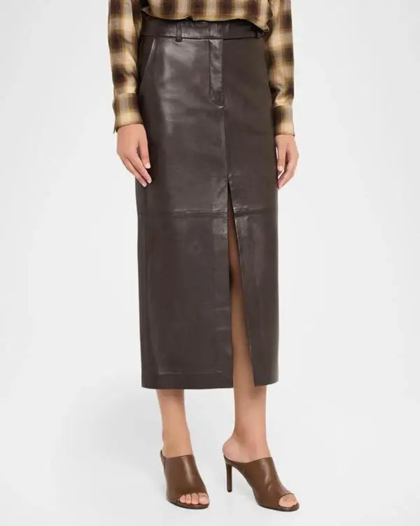 Co Double-slit Leather Midi Pencil Skirt