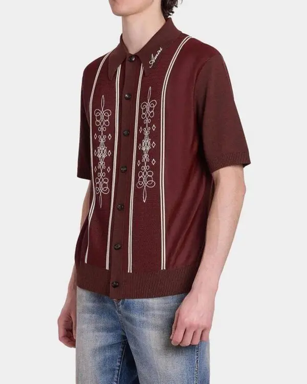 Amiri Apos;s Abstract Paneled Wool-blend Short-sleeve Shirt