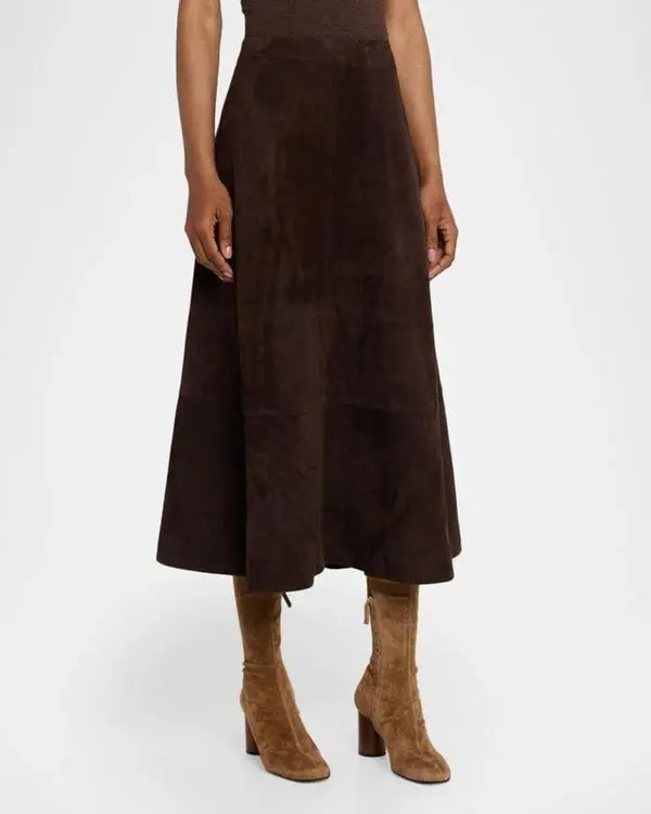 Co Circle-cut Suede Midi Skirt