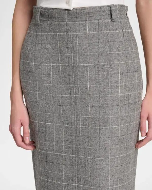 Thom Browne Windowpane Wool Tailored Midi Skirt - Medium Grey