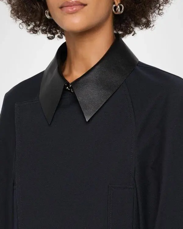 Givenchy Leather-collar A-line Cocoon Coat - Dark Navy