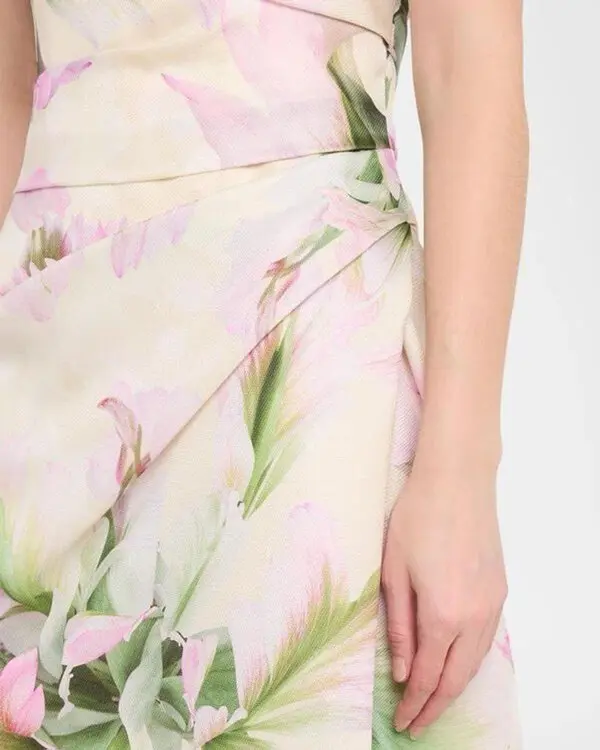 Monique Lhuillier Strapless Tulip Printed Gown With Slit