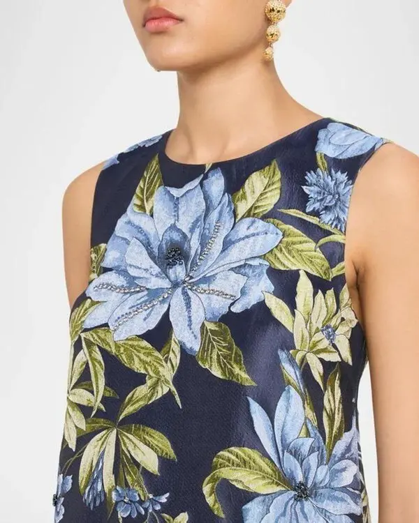 Aidan Mattox Sleeveless Beaded Floral Jacquard Gown
