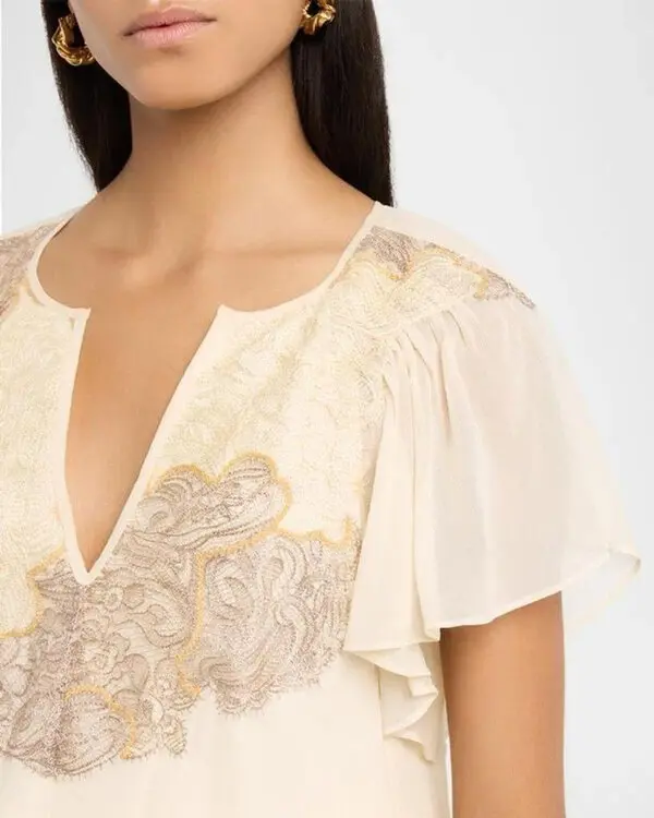 Ramy Brook Ismeria Embroidered Chiffon Mini Dress - Bone