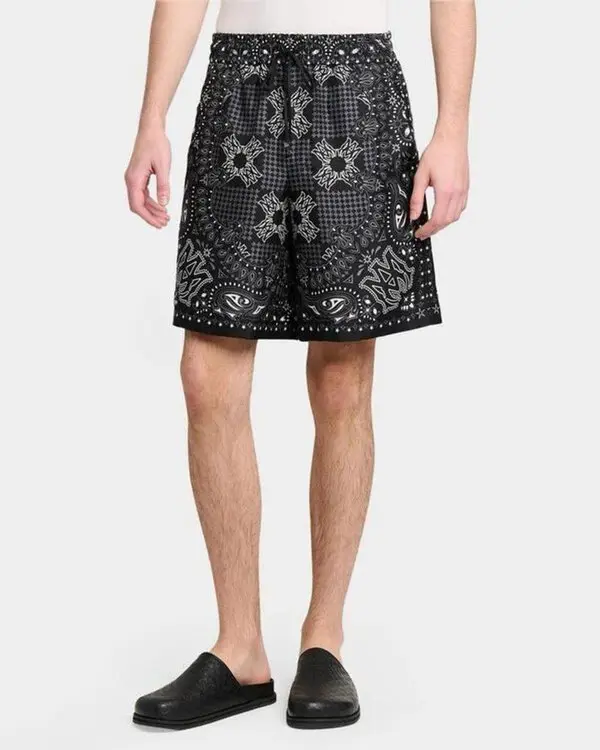 Amiri Printed Silk Ma Bandana Drawstring Shorts - Black