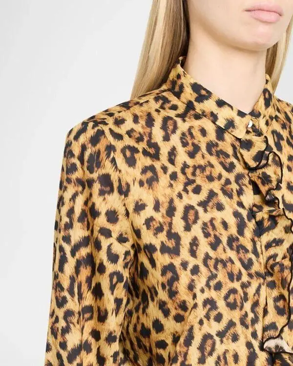 R13 Print Cotton Ruffle Blouse - Leopard