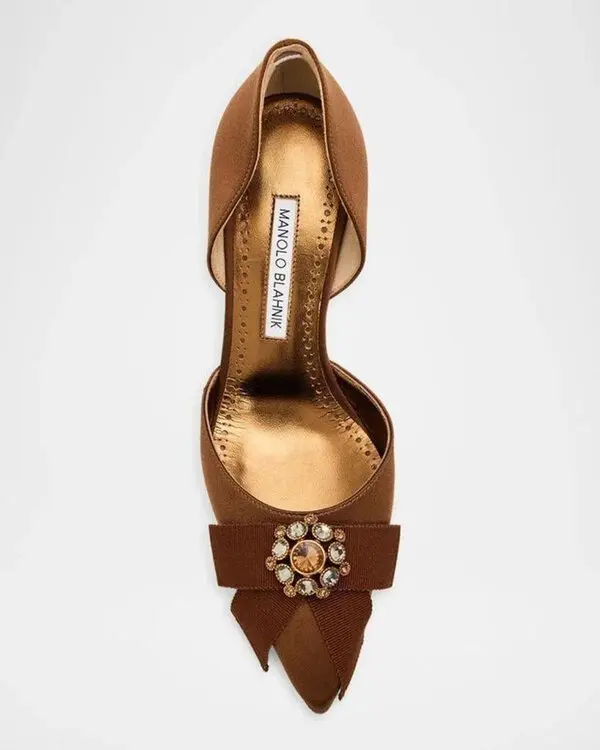 Manolo Blahnik 70mm Apidosa Embellished Satin Bow Pumps