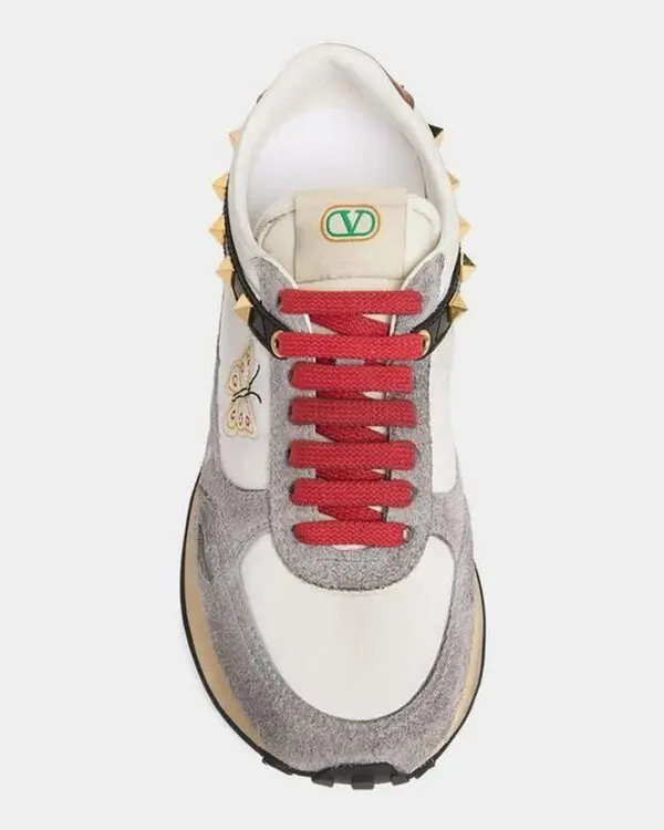 Valentino Garavani Embroidered Rockstud Low-top Sneakers - Grey