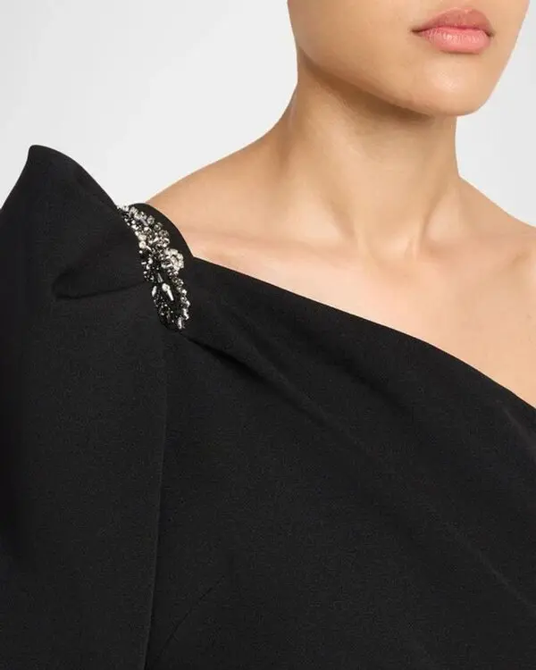 Shoshanna Perla One-shoulder Stretch Crepe Gown - Jet