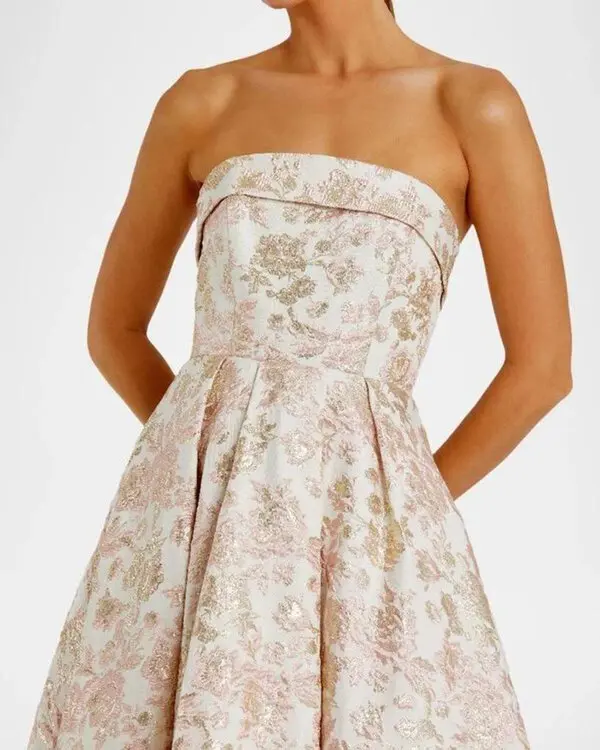 Mac Duggal Strapless Floral Brocade A Line Midi Dress
