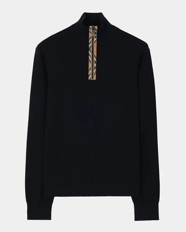 Burberry Apos;s Cameron Check-trim Wool Half-zip Sweater