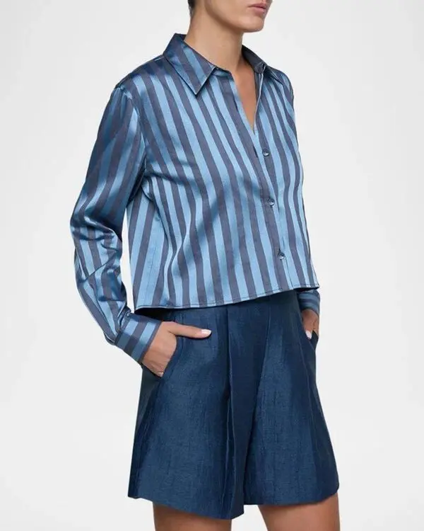 L & APOS;AGENCE Cosette Stripe Cropped High-low Shirt