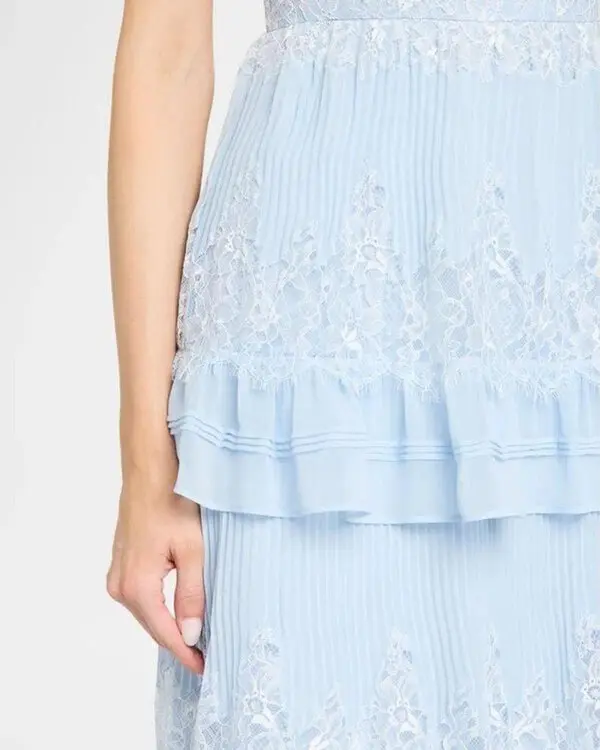 SELF-PORTRAIT Chiffon Lace Tiered Midi Dress