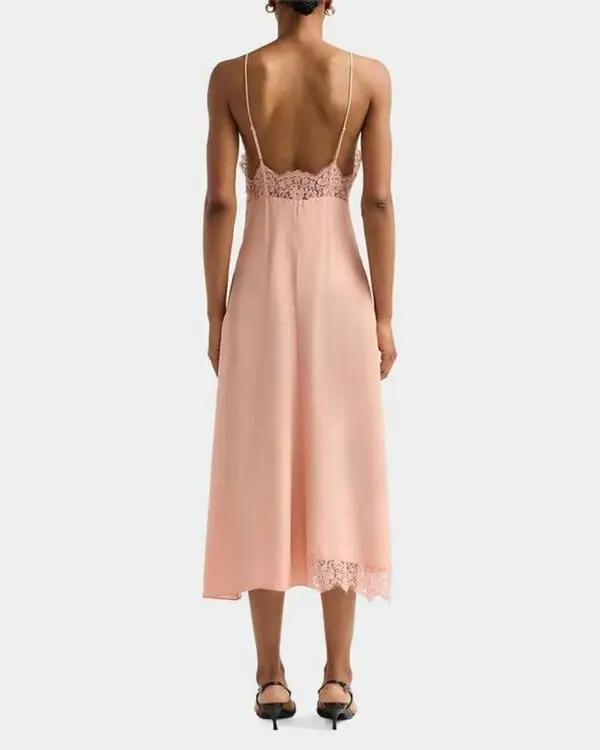 Stella McCartney Lace-trim Silk V-neck Midi Cami Dress