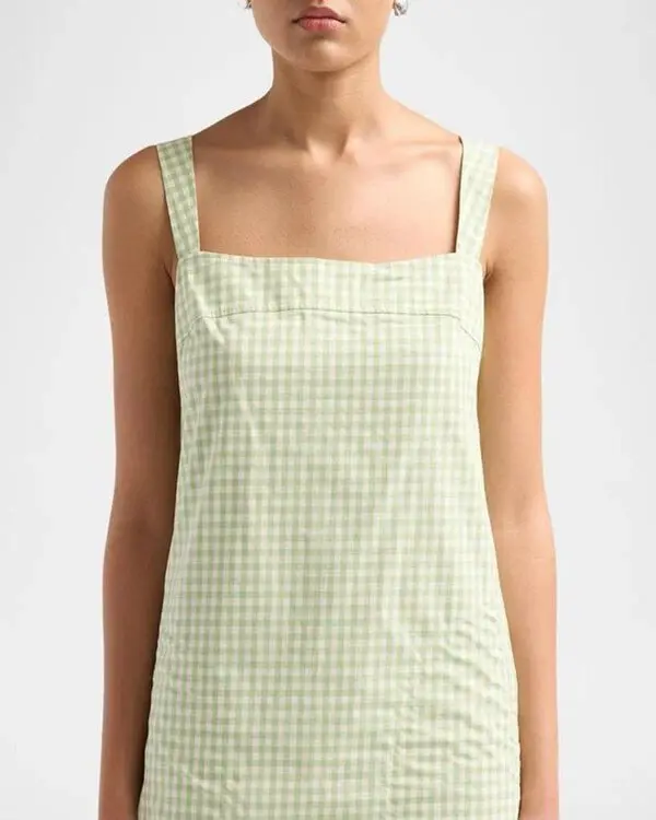 Simkhai Sloan Gingham A-line Mini Dress - Lime Gingh