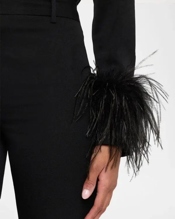 UNGARO Luna Feather-cuff Satin Blouse - Black