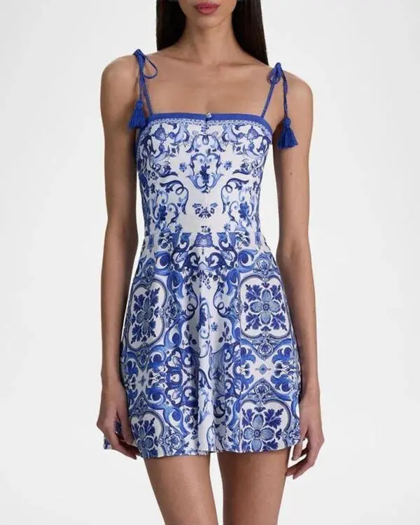 Alice + Olivia Glinda Majolica Tassel Linen-blend Mini Dress