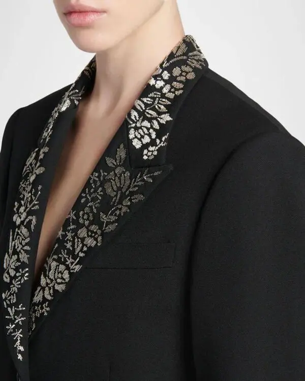 Alexander McQueen Floral Embroidered Grain De Poudre Wool Coat