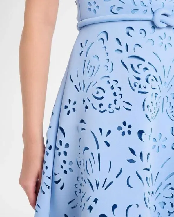 Badgley Mischka Strapless Butterfly Laser-cut Midi Dress