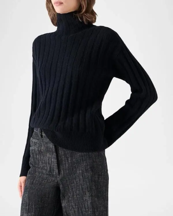 Akris Turtleneck Wool-cashmere Wide Rib Sweater