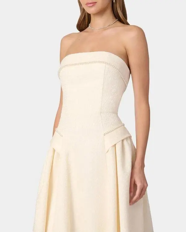 Shoshanna Remington Jacquard Strapless Cocktail Midi Dress