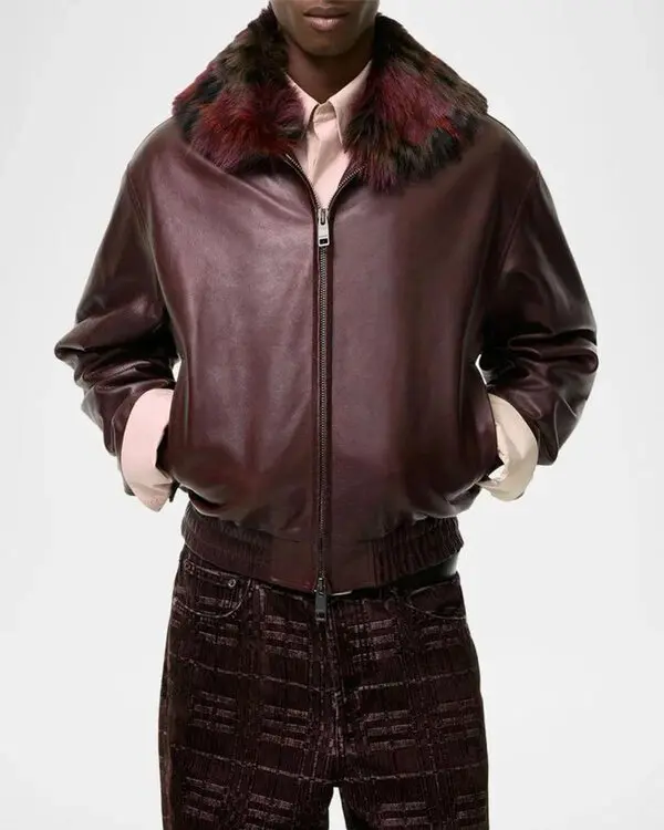 Burberry Apos;s Latchford Shearling-collar Leather Jacket