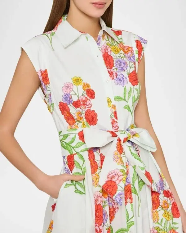 MILLY Jules Paris Bouquet Cotton Poplin Midi Dress