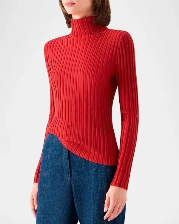 Akris Wool Knit Turtleneck Sweater - Rusty Red