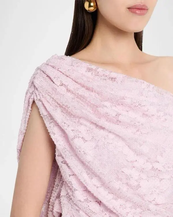 SELF-PORTRAIT Rhinestone Lace Asymmetric Drape Top
