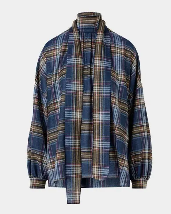 Akris Checked Wool-blend Blouse