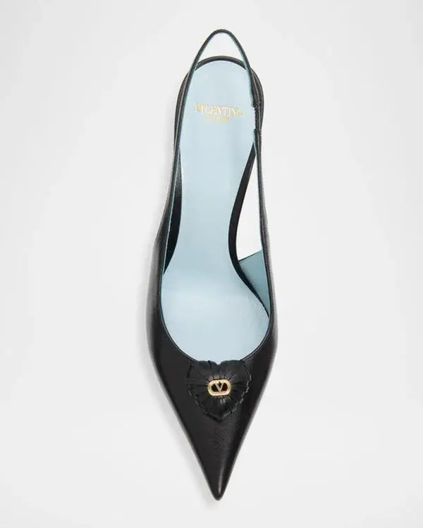 Valentino Garavani 100mm Coeur Royal Leather Slingback Pumps - Nero