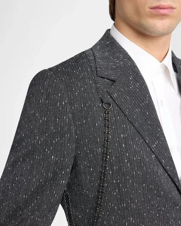 Alexander McQueen Apos;s Wool Flecked Pinstripe Harness Single-breasted Blazer