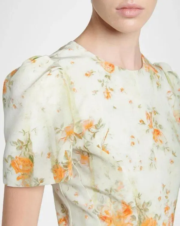 Alexander McQueen Puff-sleeve Asymmetric-hem Silk Midi Dress