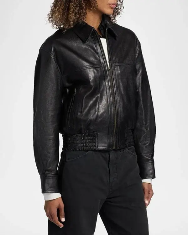 NILI LOTAN Aime Zipped Leather Bomber Jacket
