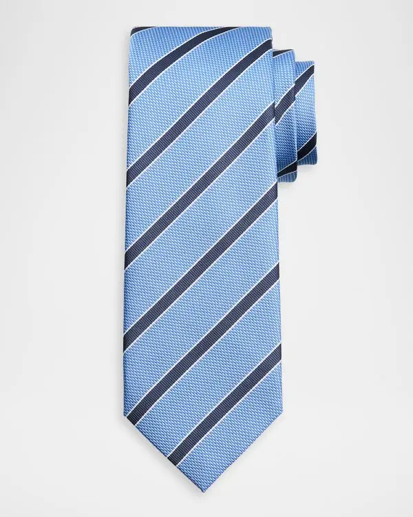 Isaia Apos;s Diagonal Stripe Silk Tie - Light Blue