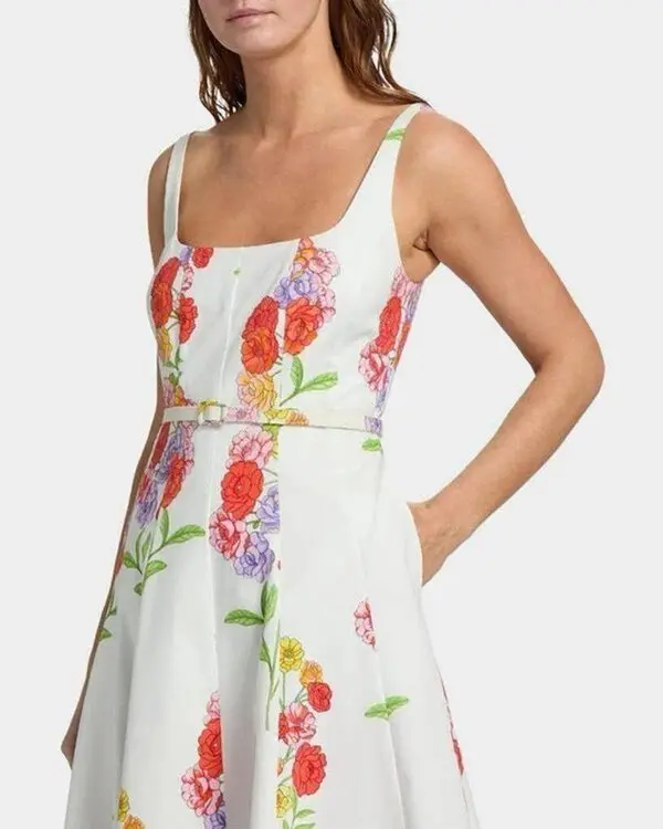 MILLY Nia Floral Belted Midi Dress