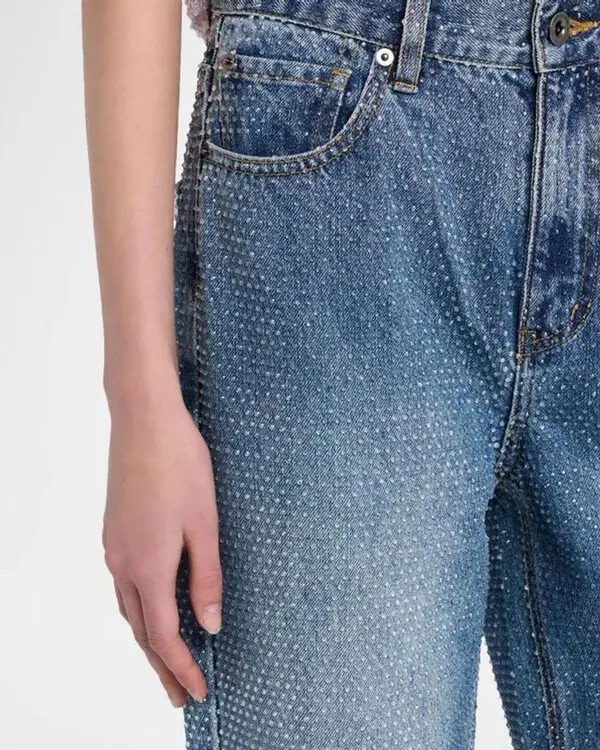 SELF-PORTRAIT Rhinestone Straight-leg Jeans - Blue