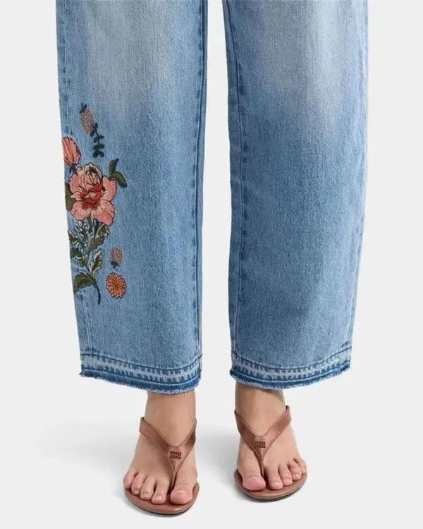 Johnny Was The Barrel Floral-embroidered Denim Jeans