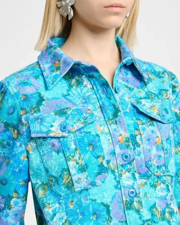 Chloé Floral Cotton Twill Short-sleeve Mini Shirtdress - Multicolor