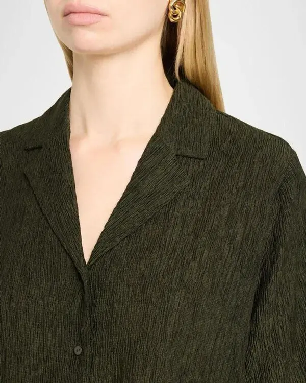 Eileen Fisher Crinkled Boxy Button-front Shirt