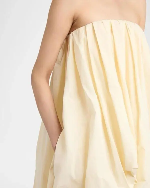 JIL SANDER Strapless Asymmetric Draped Balloon Midi Dress