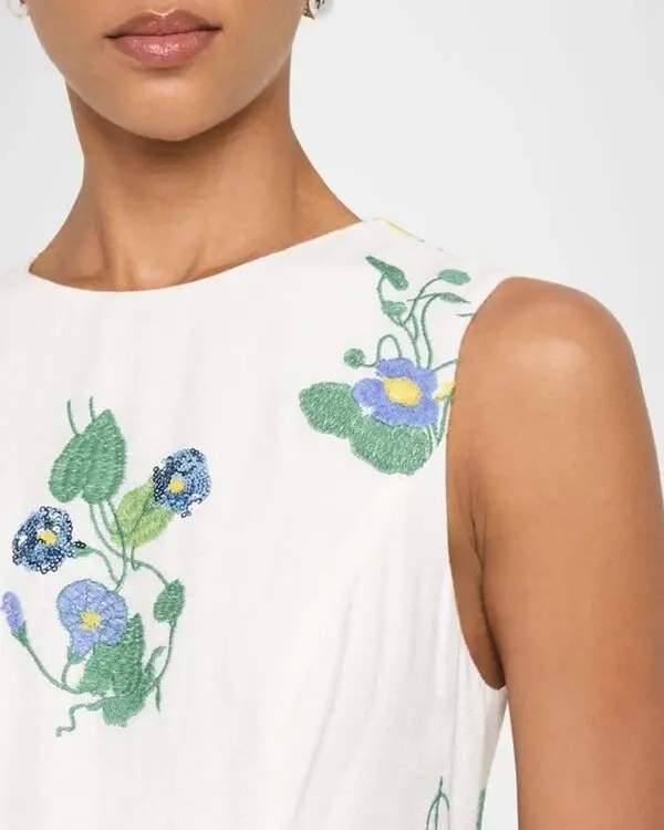 Shoshanna Cambridge Tiered Floral-embroidered Midi Dress - Optic Multi