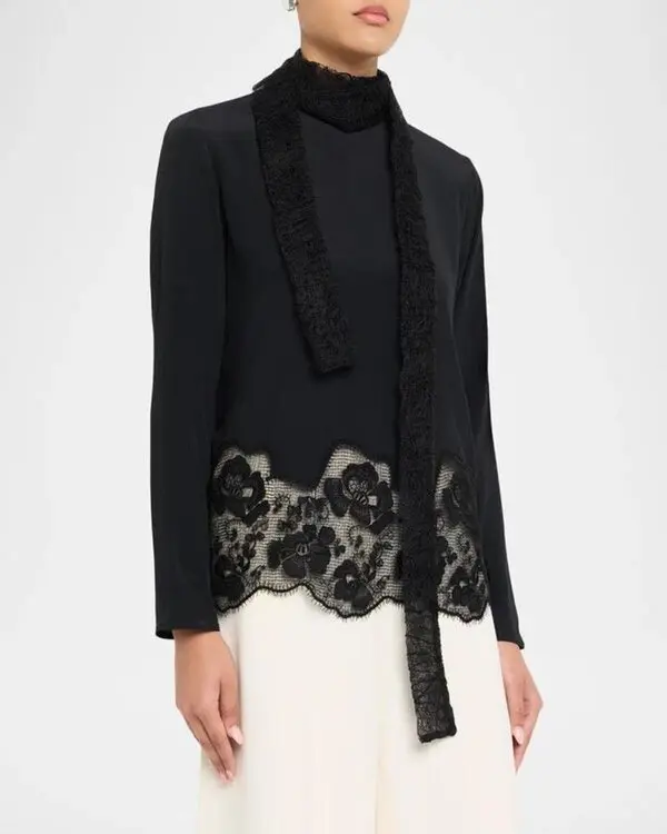 Fabiana Filippi Lace-trim Crepe De Chine Blouse