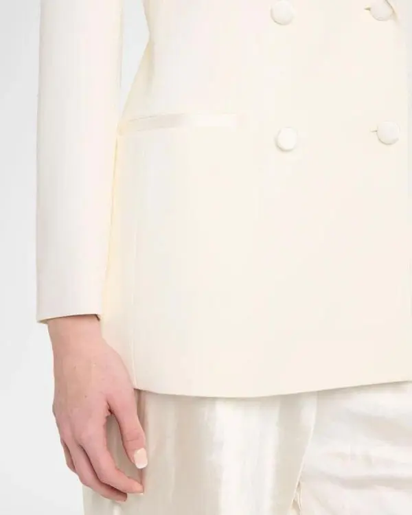 Lafayette 148 New York Double-breasted Satin-trim Jacket - Cloud