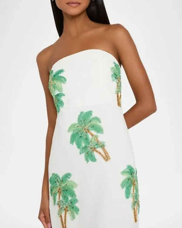 MILLY Clara Strapless Embroidered Cotton Maxi Dress