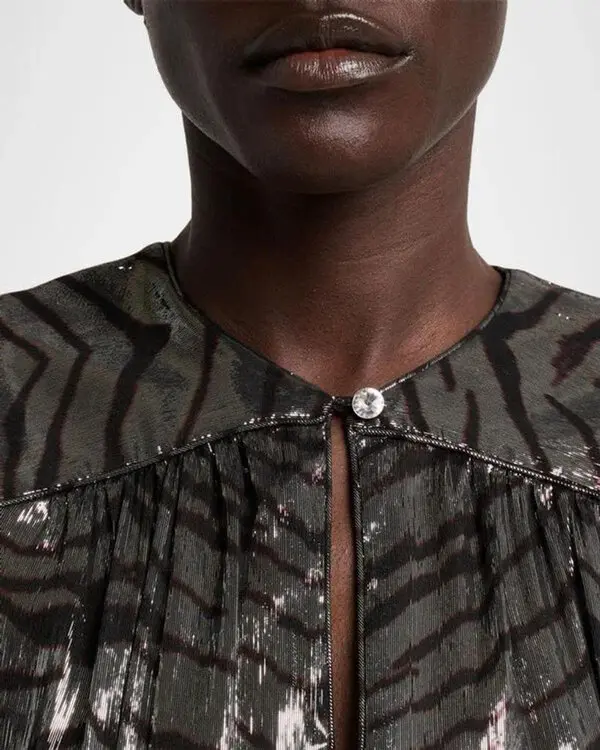 Isabel Marant Étoile Farali Metallic Tiger-print Silk Gathered Blouse