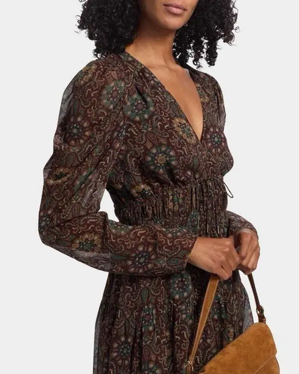 Paige Aries Printed Long-sleeve Silk Mini Dress