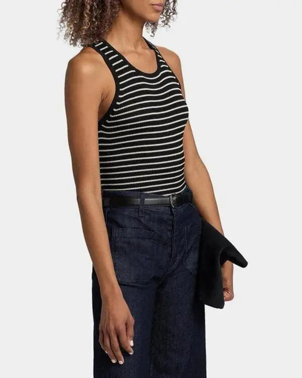 NILI LOTAN Lottie Striped Silk Tank - Black/thin