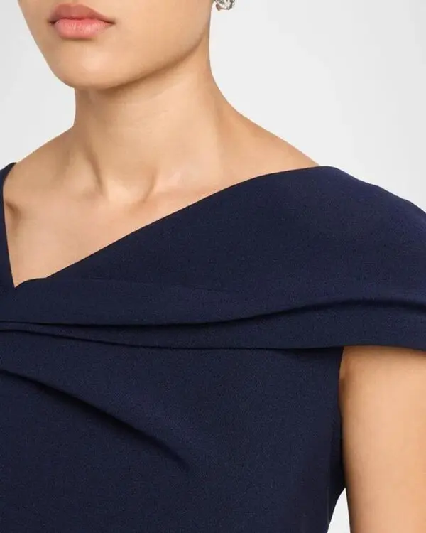 Shoshanna Carly Asymmetric Stretch Crepe Gown - Navy